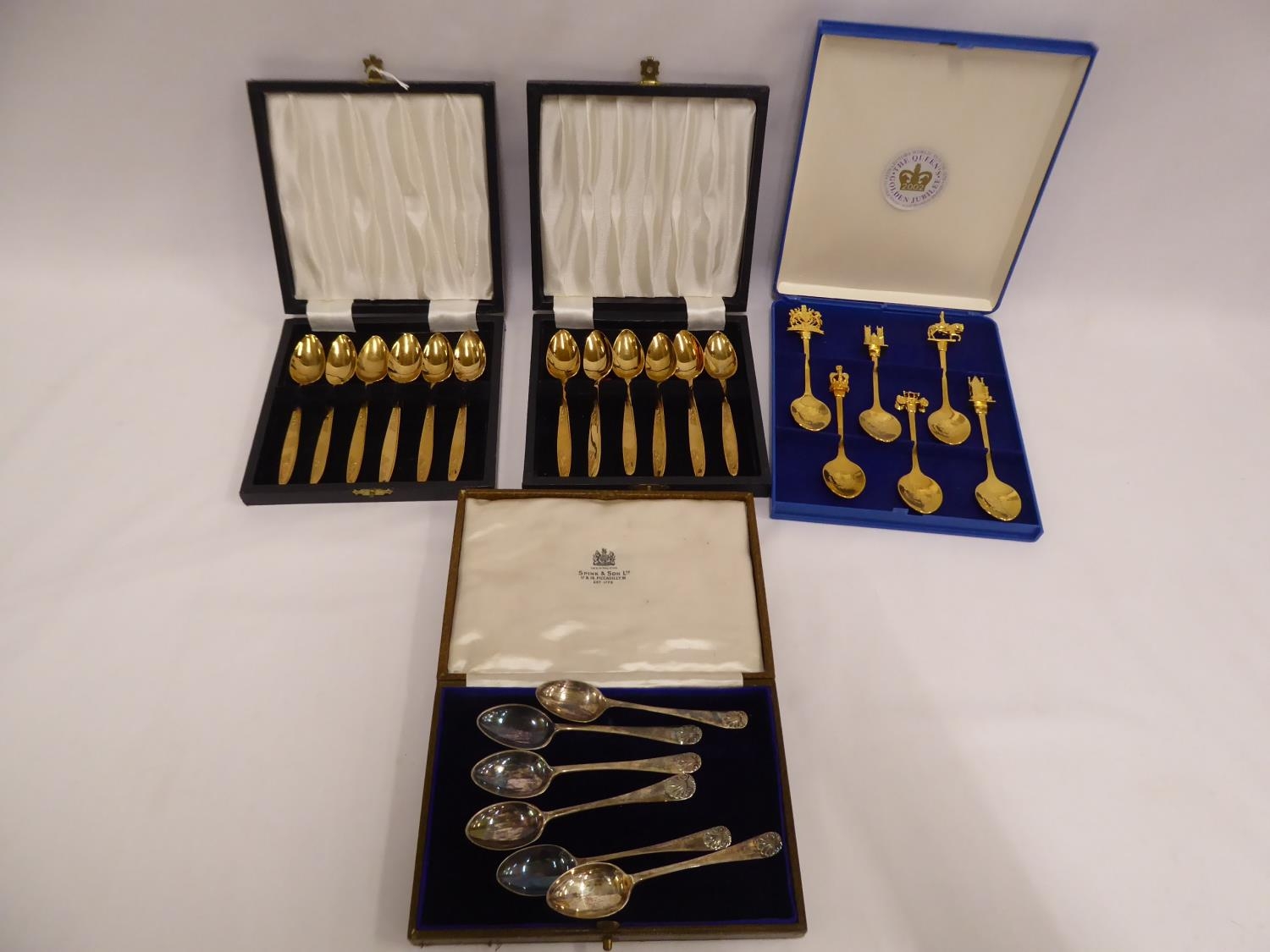 Cased gold finish Queen's golden jubilee spoons, gold plated teaspoons ...