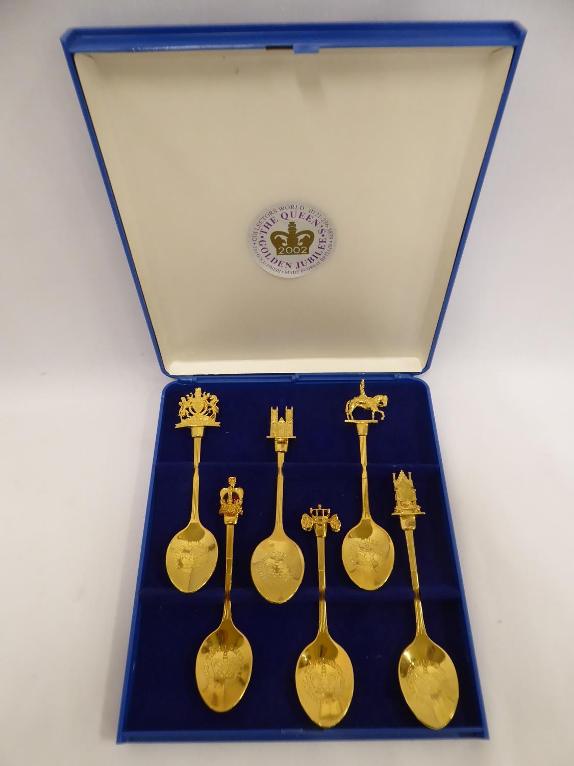 Cased gold finish Queen's golden jubilee spoons, gold plated teaspoons ...