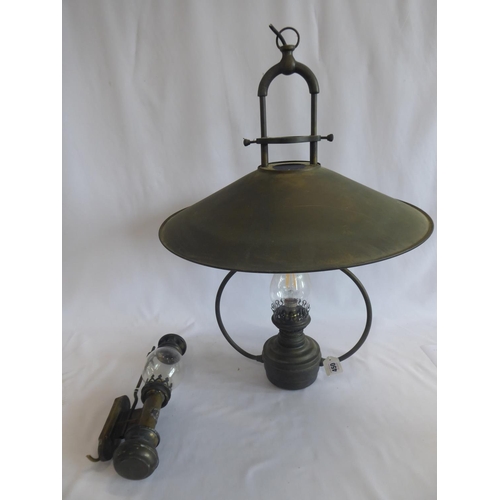 19thC electrified hanging oil lamp and brass berth style lamp - White ...