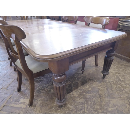 Victorian mahogany reeded column leg extending dining table and 6 chairs