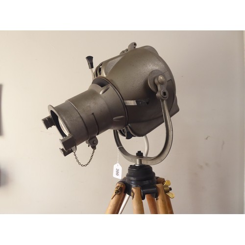 Mid 20thC strand electric stage light on wooden tripod stand