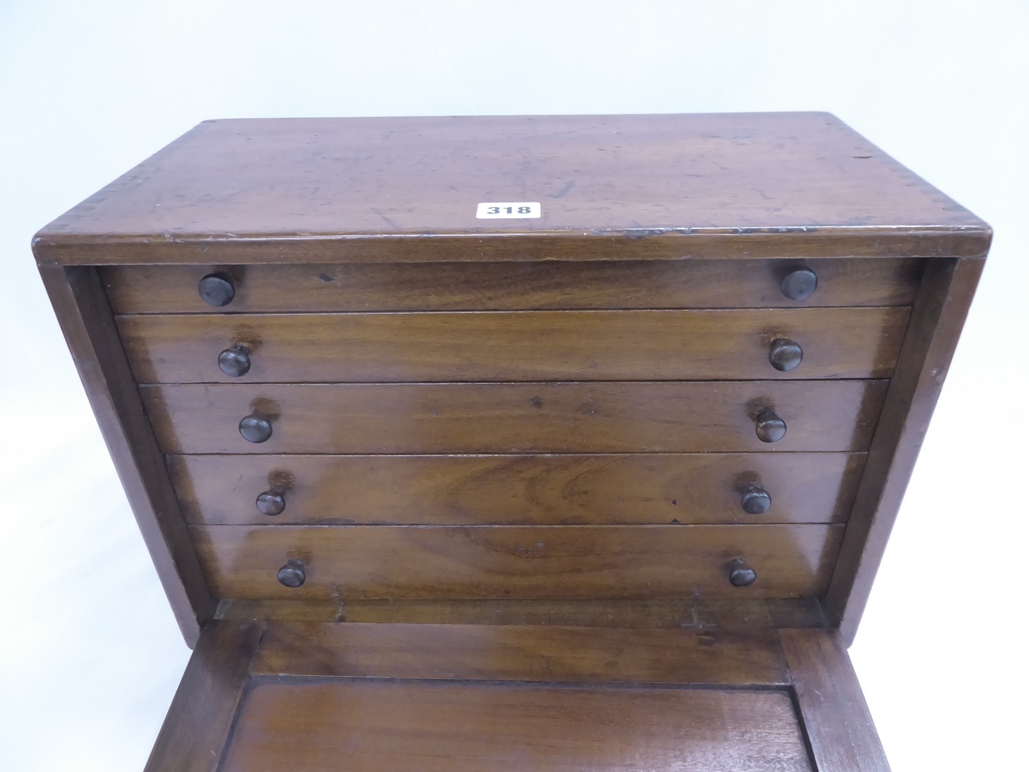 19thC mahogany engineering cabinet with 5 baize lined drawers
