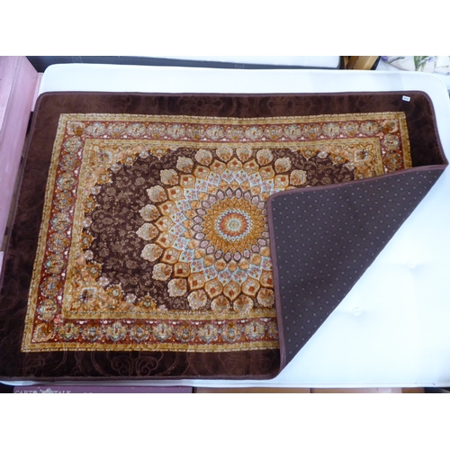 Brown and gold pattern traditional style velvet rug