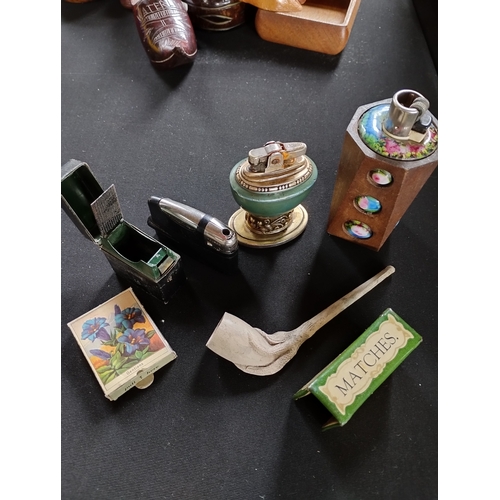 Vintage Collectible Smoking Paraphernalia inc Lighters, Pipe and Matchboxes