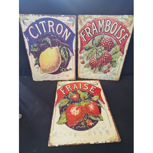 Three reproduction vintage style metal advertising signs 35x26cm
