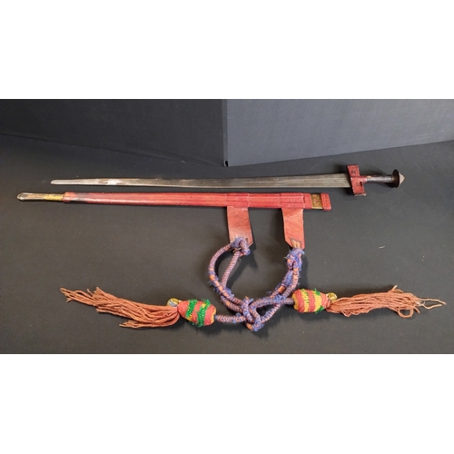 Possible Tuareg Takouba sword has brass inlay decoration to scabbard ...