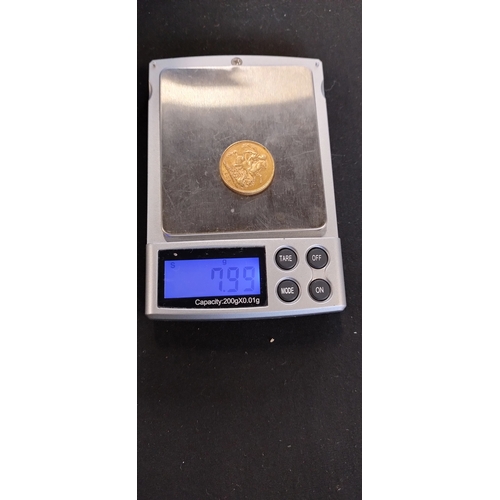1908 Gold Sovereign Coin, weight approx 7.99g