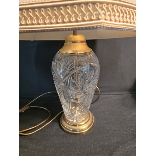 Pinwheel crystal glass on brass base side / table lamp with shade