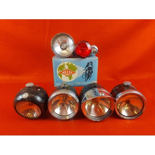 5 vintage bicycle lights including Miller in original box in unused ...