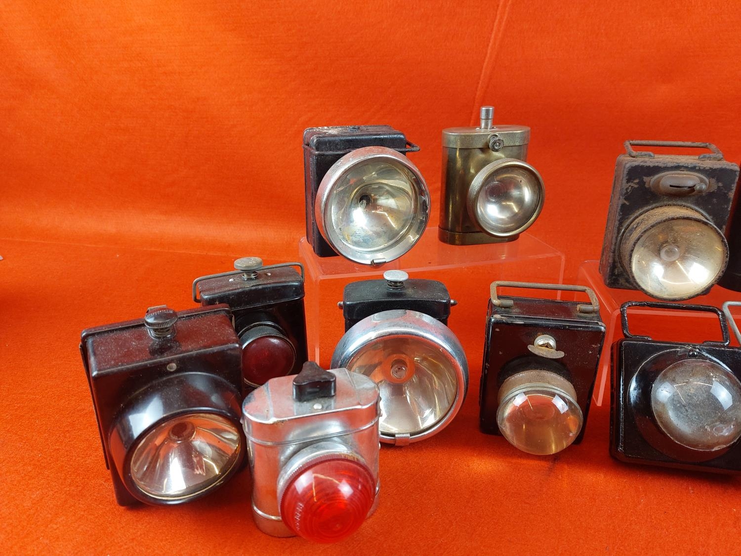 Large collection of vintage Ever Ready bicycle lamps