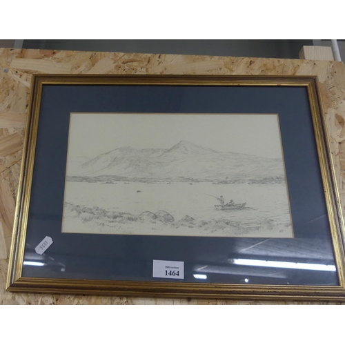 Framed Pencil Sketch - Entitled Fishing Loch Ba by Ian Oates, approx 30 ...