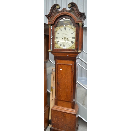 Antique Mahogany and Oak Long Case Clock with Painted Decorative Dial ...