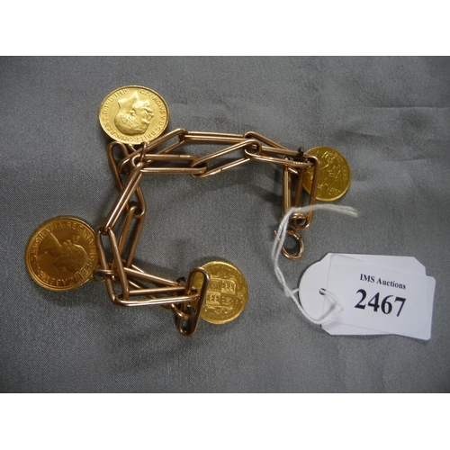 15ct Gold Chain Mounted with Two Sovereigns & Two Half Sovereigns ...