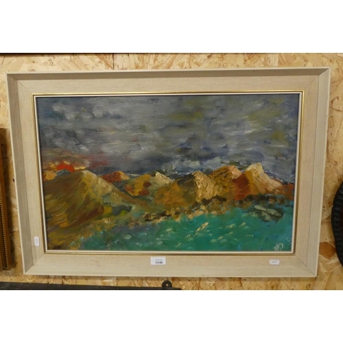 Framed Oil Painting - Mountainous Landscape, Indistinct Signature ...
