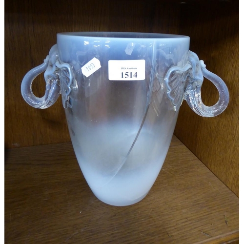 Large Art Deco Semi Opalescent Glass Vase with Elephant Head Handles by ...