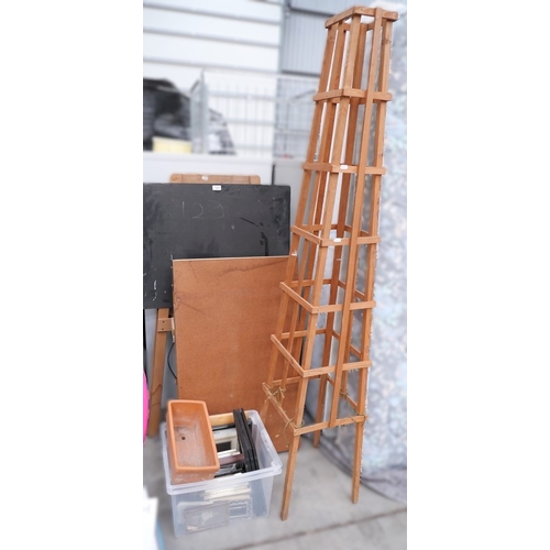 Wooden Garden Obelisk, Chalk Board, Pasting Table & Box Of Assorted ...