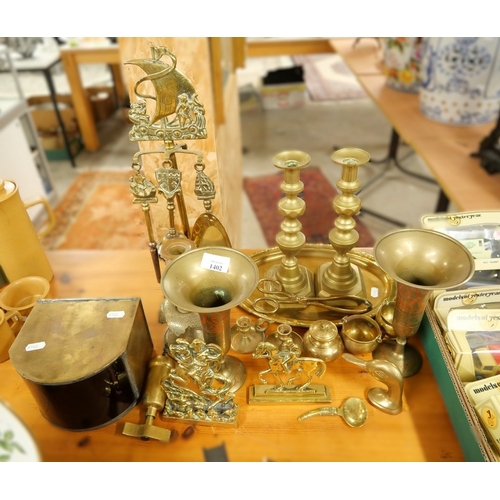 Large Collection of Brassware - Ships Lamp, Companion Set, Corkscrew ...
