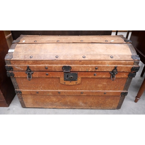 Metal Bound Dome Top Chest. Approx. 84cm X 50cm X 53cm