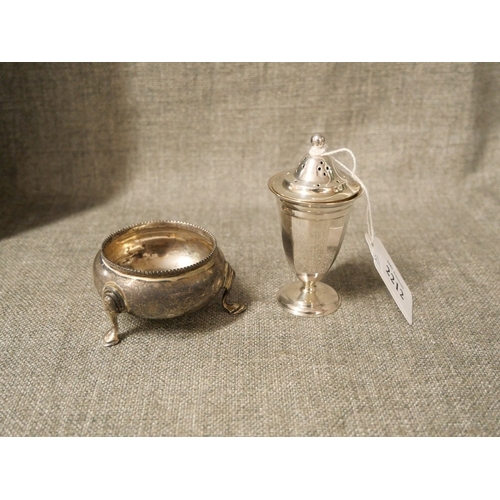 Chester Silver Mustard Dish (1.5oz troy) & Silverplated Pepper Pot.