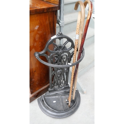 Painted Cast Metal Stick Stand With Three Walking Sticks