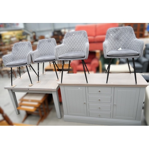 Modern Grey Washed Sideboard & Matching Extending Dining Table With 4 ...