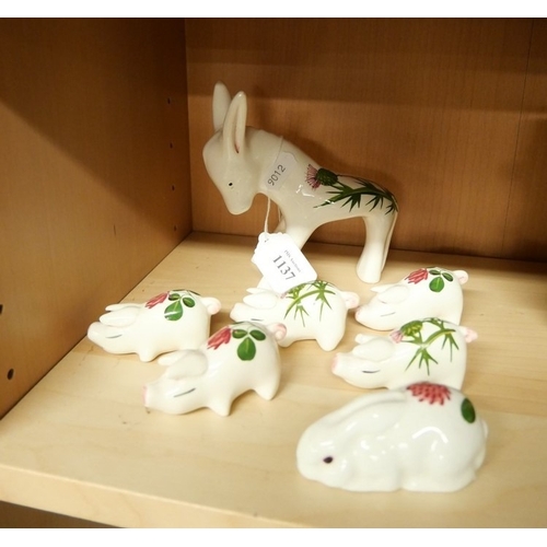 Collection of Vintage Plichta Pottery - Pigs, Rabbit & Donkey.