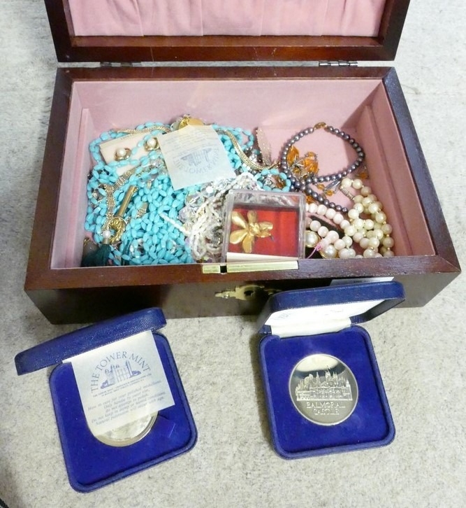 Box - Assorted Costume Jewellery, Cased Coins etc.