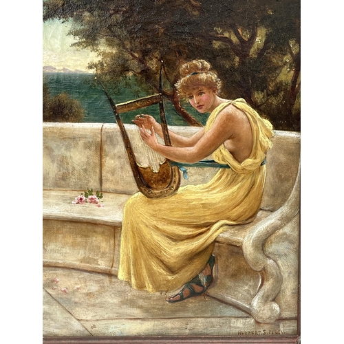 HERBERT SIDNEY PERCY. BRITISH 1862-1932 Girl with lyre seated on a ...