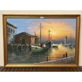 MAX SAVY. FRENCH 1918-2010. Harbour scene with moored fishing boats and ...