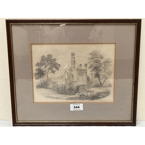 ENGLISH SCHOOL. 19TH CENTURY. Fonthill Abbey. Pencil drawing 7" x 9½".