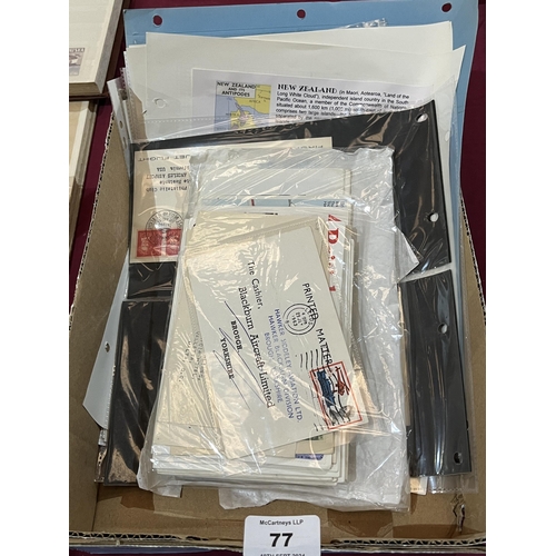 A box of airmail envelopes with stamps and first flight cancellations (some showing flights out and