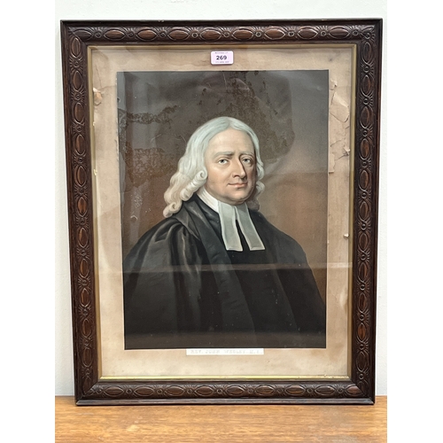 AFTER GEORGE ROMNEY 1734-1802 Rev. John Wesley MA. Oak framed print 20 ...