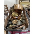 Two boxes of brass and copperware