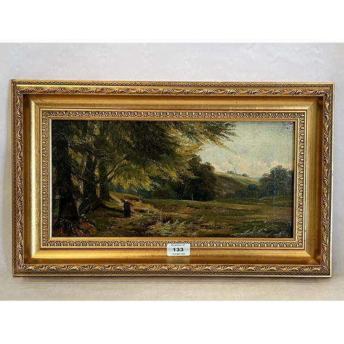 THEODORE HINES. BRITISH 1859-1889 Wooded landscape with wood gatherer ...