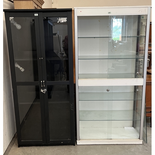 Two glazed shop display cabinets. 71" x 31"; 72" x 36"