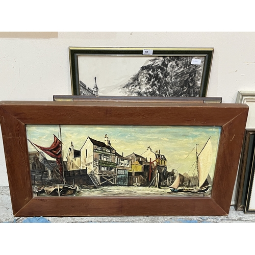 A pencil and charcoal drawing of a cathedral signed Fenn, an oil after ...