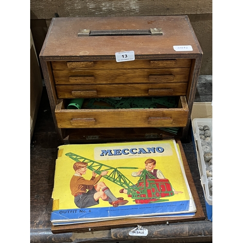 A tool chest with Meccano contents and manuals