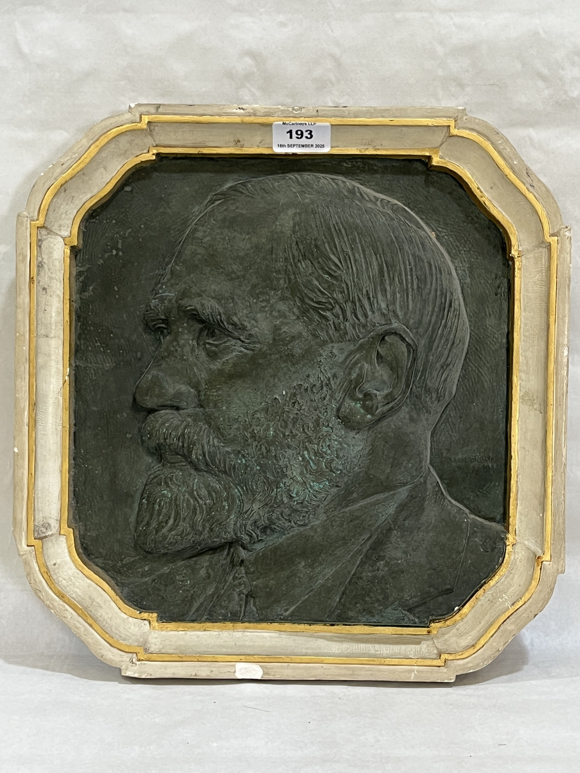A plaster relief portrait plaque after Cecil Walter Thomas. 15in x 14½in