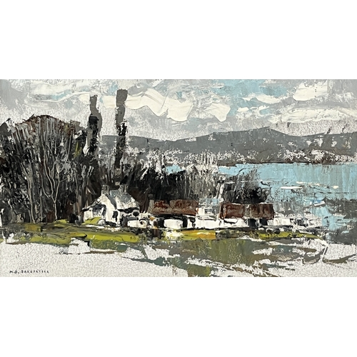 ¥ MICHAEL DAVID BARNFATHER. BRITISH Bn. 1934 A landscape with cottages ...