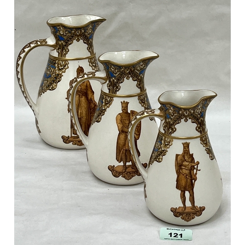 A set of three graduated Victorian jugs, with mediaevalist inspired ...