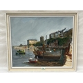 TERRY BURKE. BRITISH 1927-2018 A harbour scene with fishing boats ...