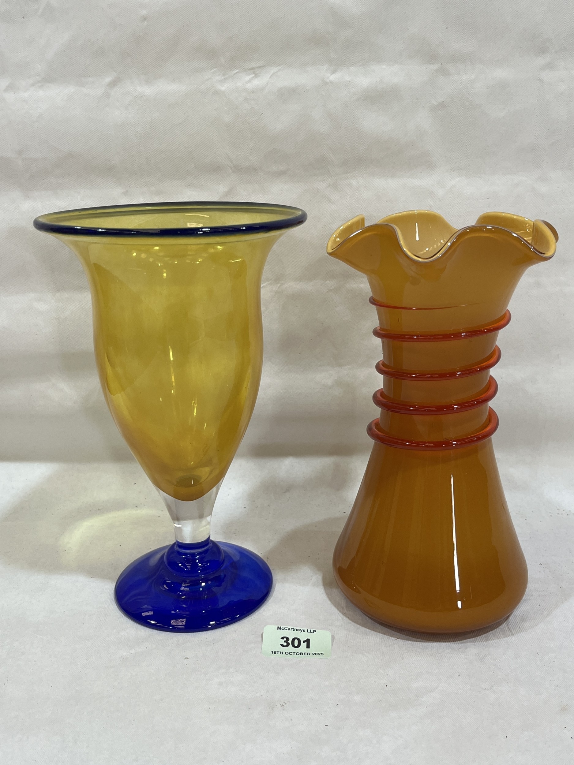 A studio Lasi Finnish art vase, 9in high and a Bohemian Tango vase by ...