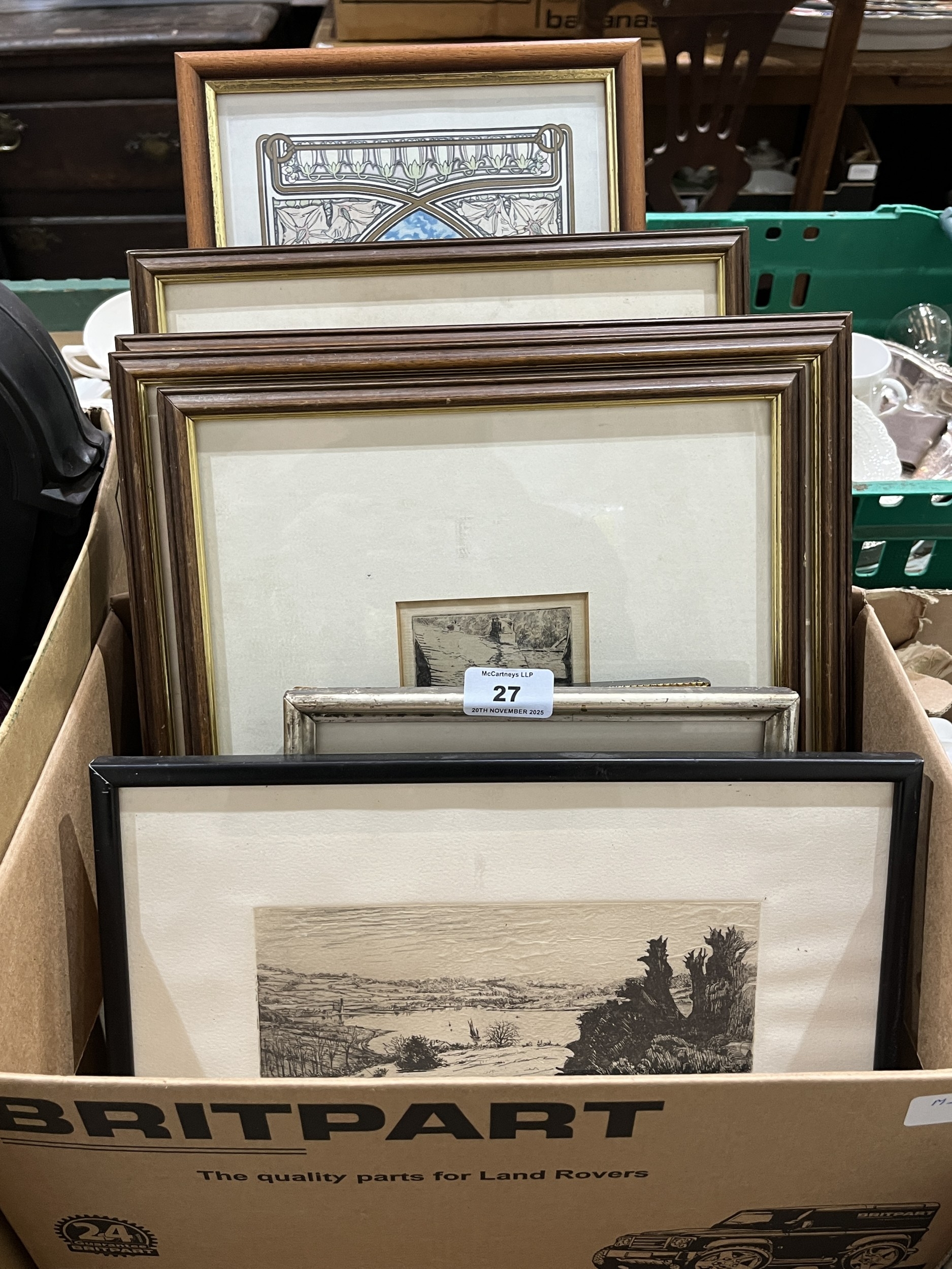 A box of engravings etc.