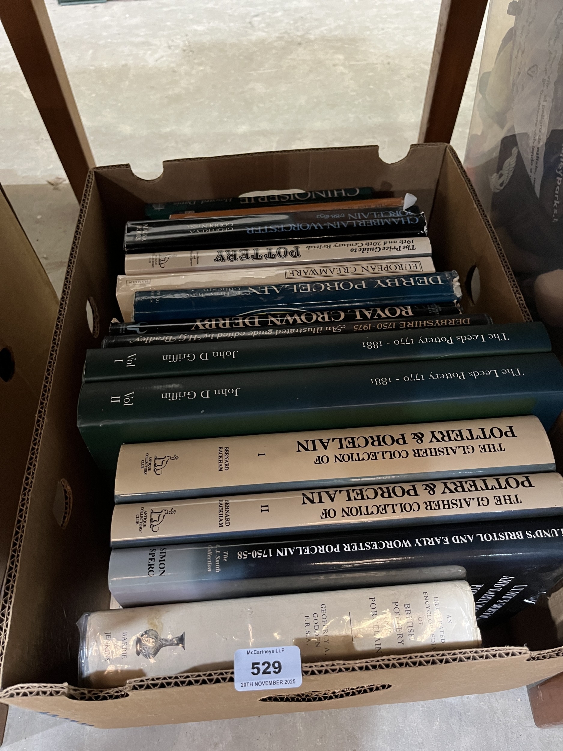 A box of books on ceramics