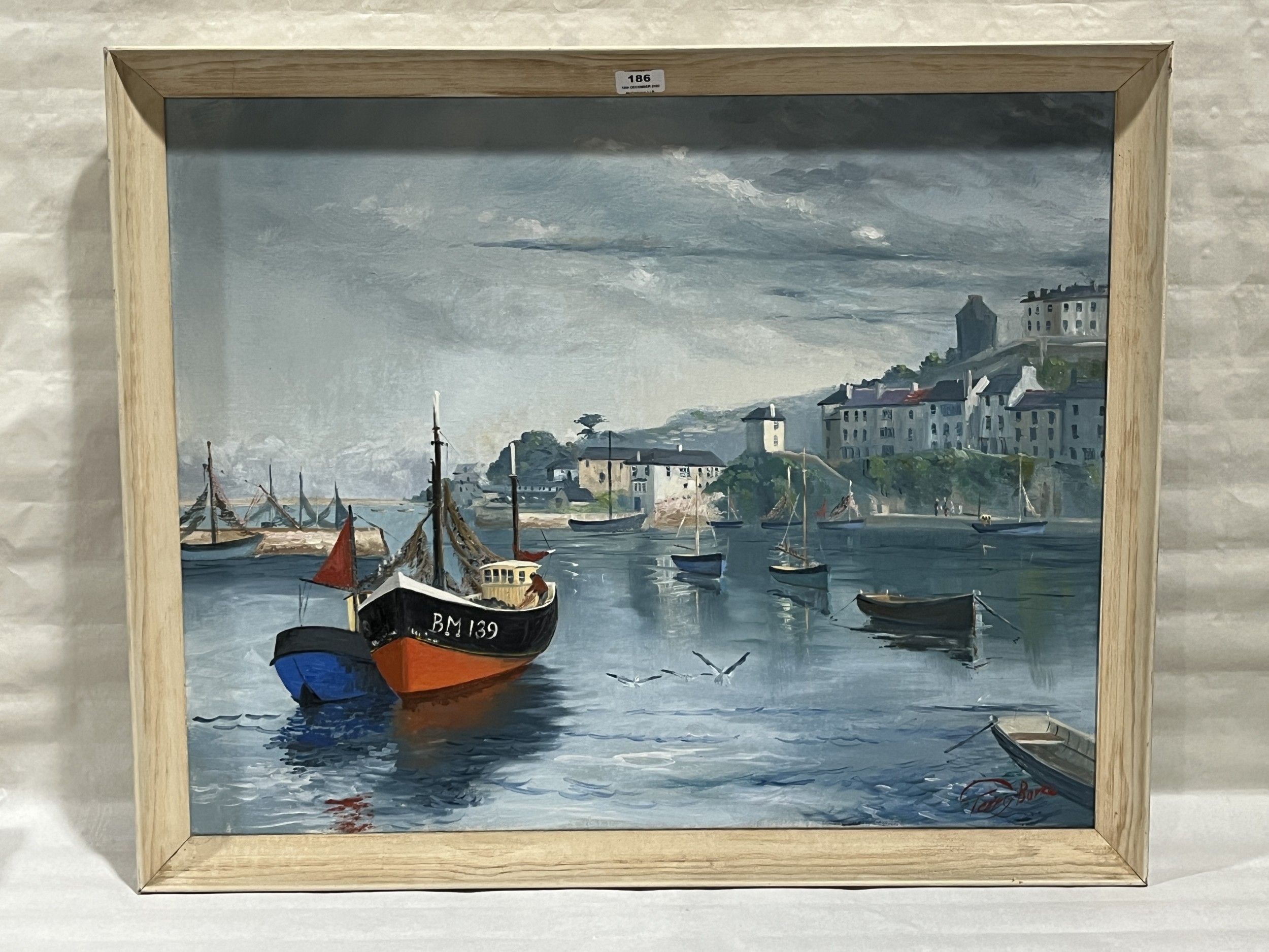 TERRY BURKE. BRITISH 1927-2018. Brixham Harbour. Signed. Oil on canvas ...