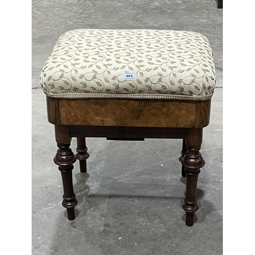 A Victorian walnut piano stool by Wadman Bros; Bath. 19in wide