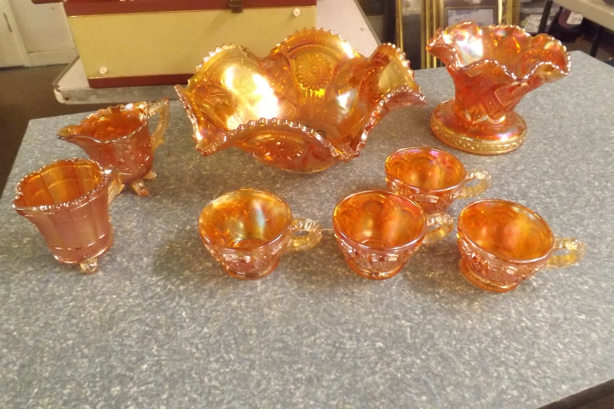Collection of vintage Carnival ware glass.