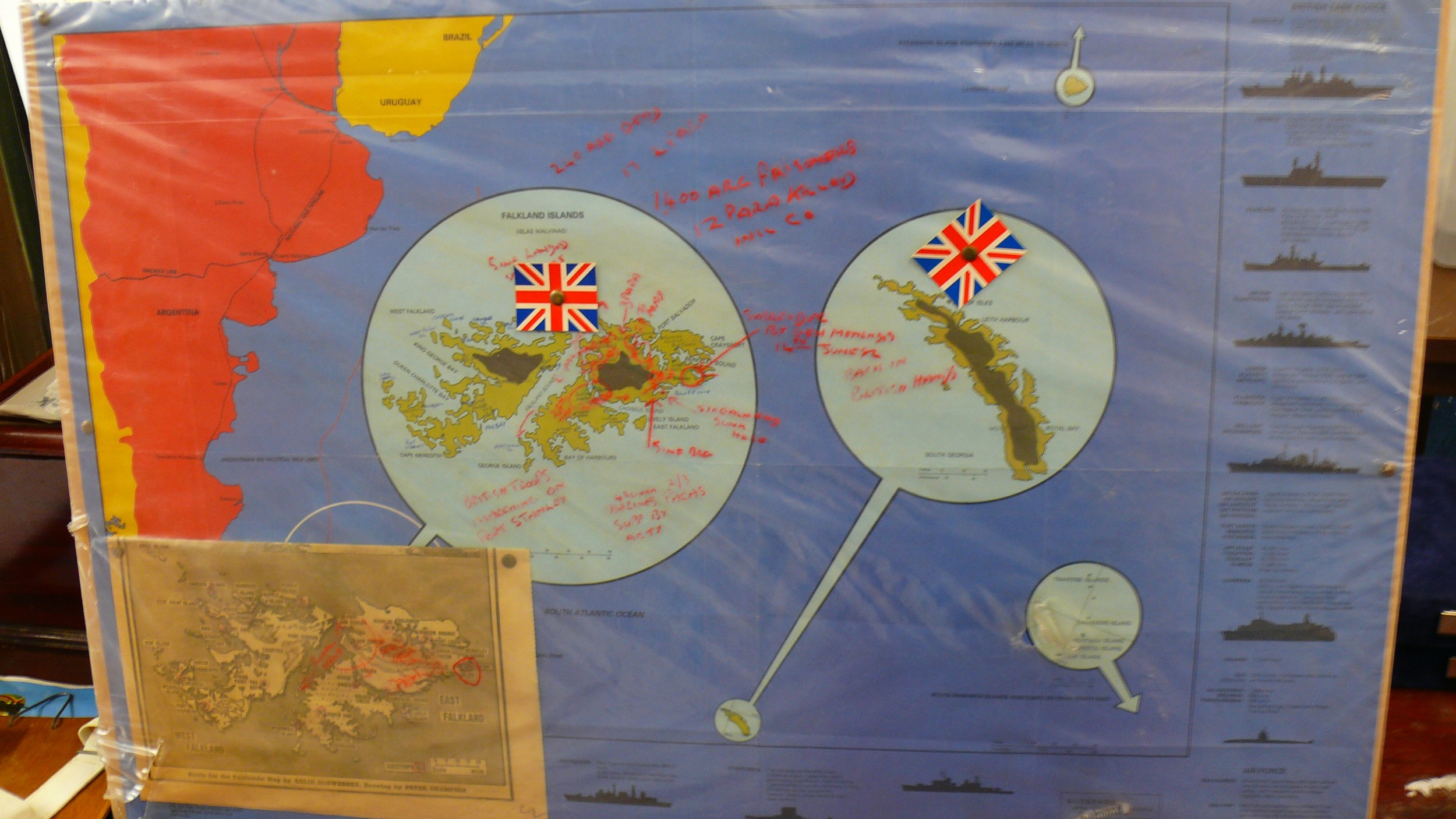 Interesting map montage on board of Falklands Island War 3 x 2 ft