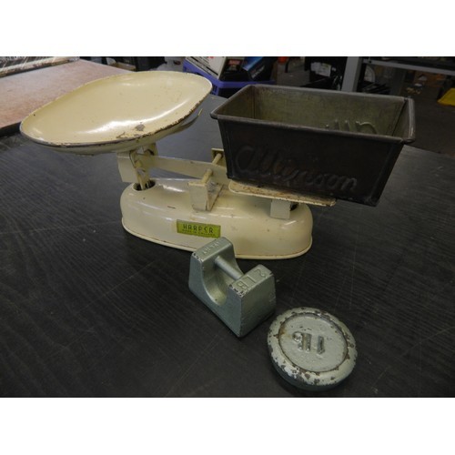 Vintage Harper scales and weights + Allinsons embossed loaf tin