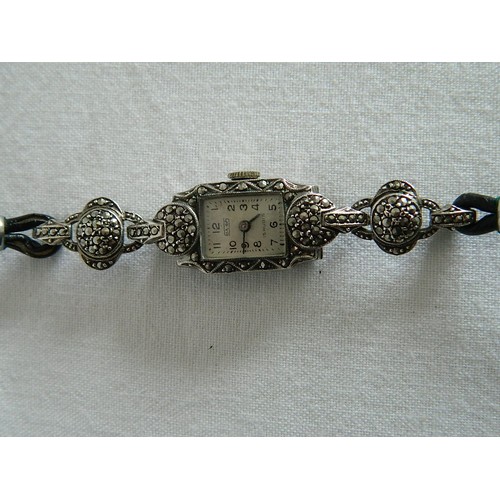 1940s vintage Swiss silver and marcasite cocktail watch with 15 ruby ...